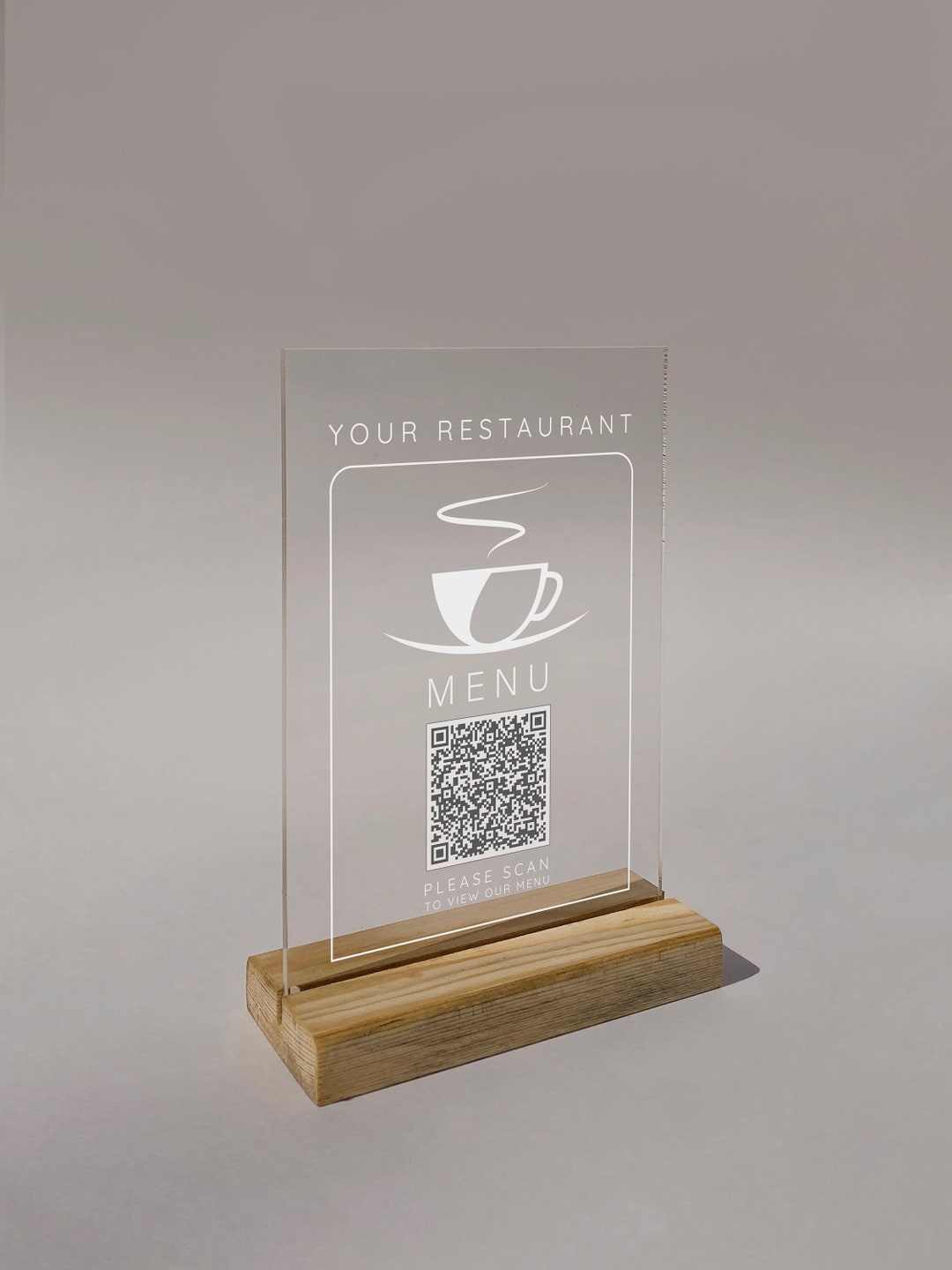 Custom Restaurant QR Menu: Acrylic Plexiglass With Wood Stand - Etsy