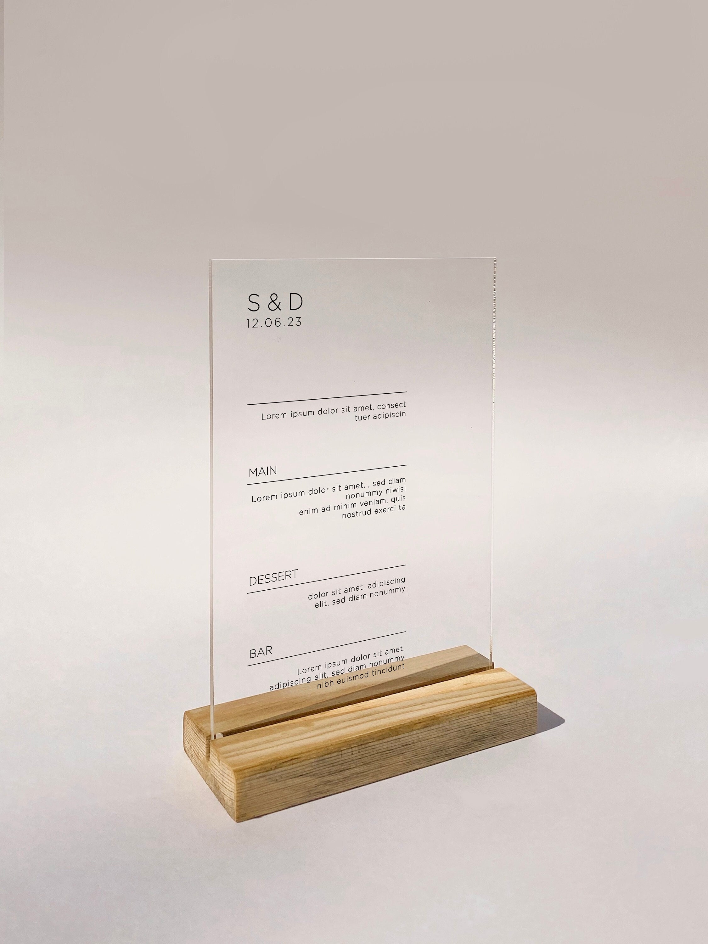 Custom Minimalist Acrylic Wedding Food Menu Display, Transparent ...