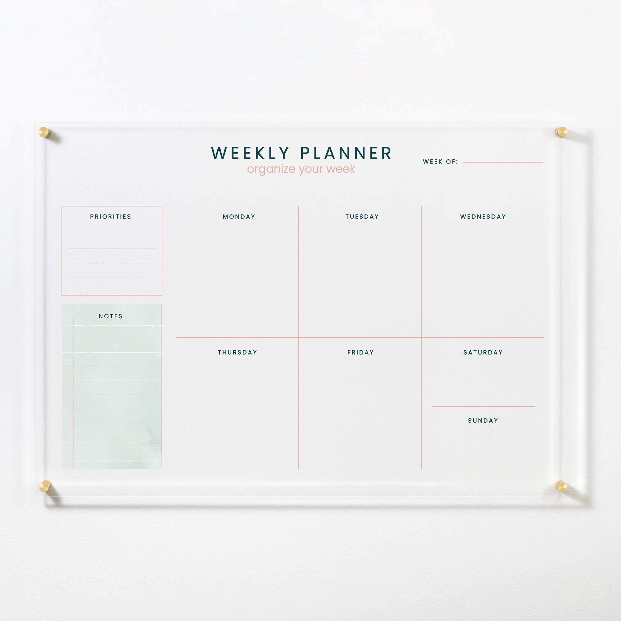 Personalized Modern Colorful Weekly Planner, Transparent Dry Erase ...