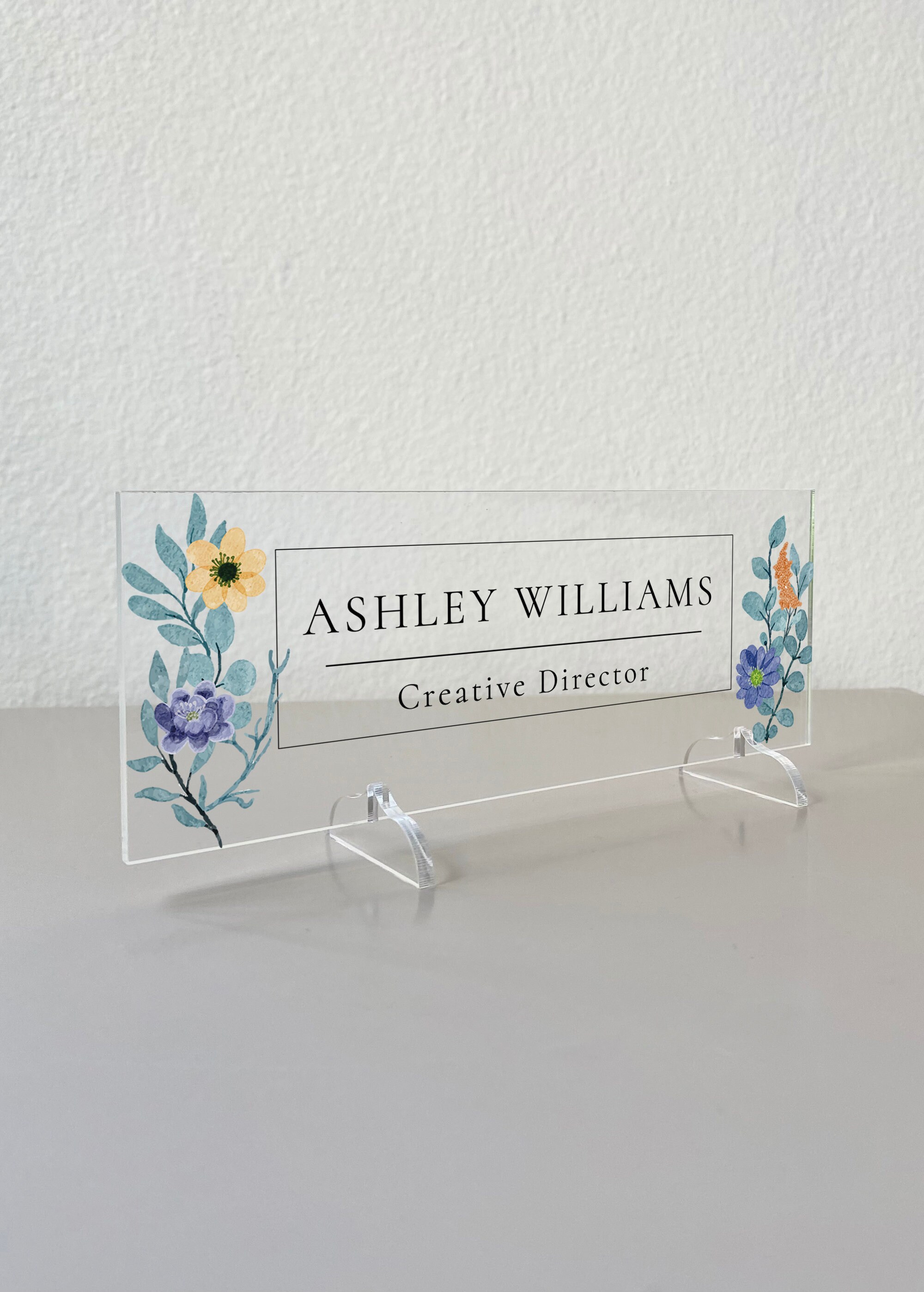 Custom Acrylic Name Plate Flower Pattern, Table Top Decoration ...
