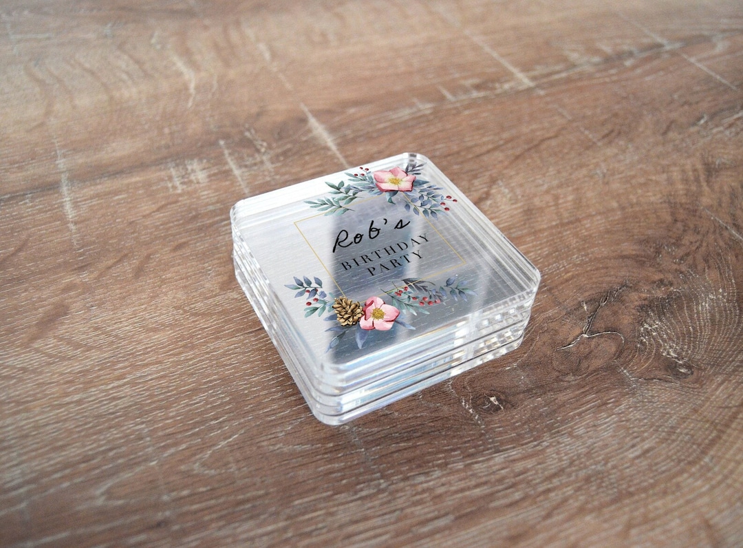 Multiple Units Personalized Square Acrylic Coaster for Birthday Party ...