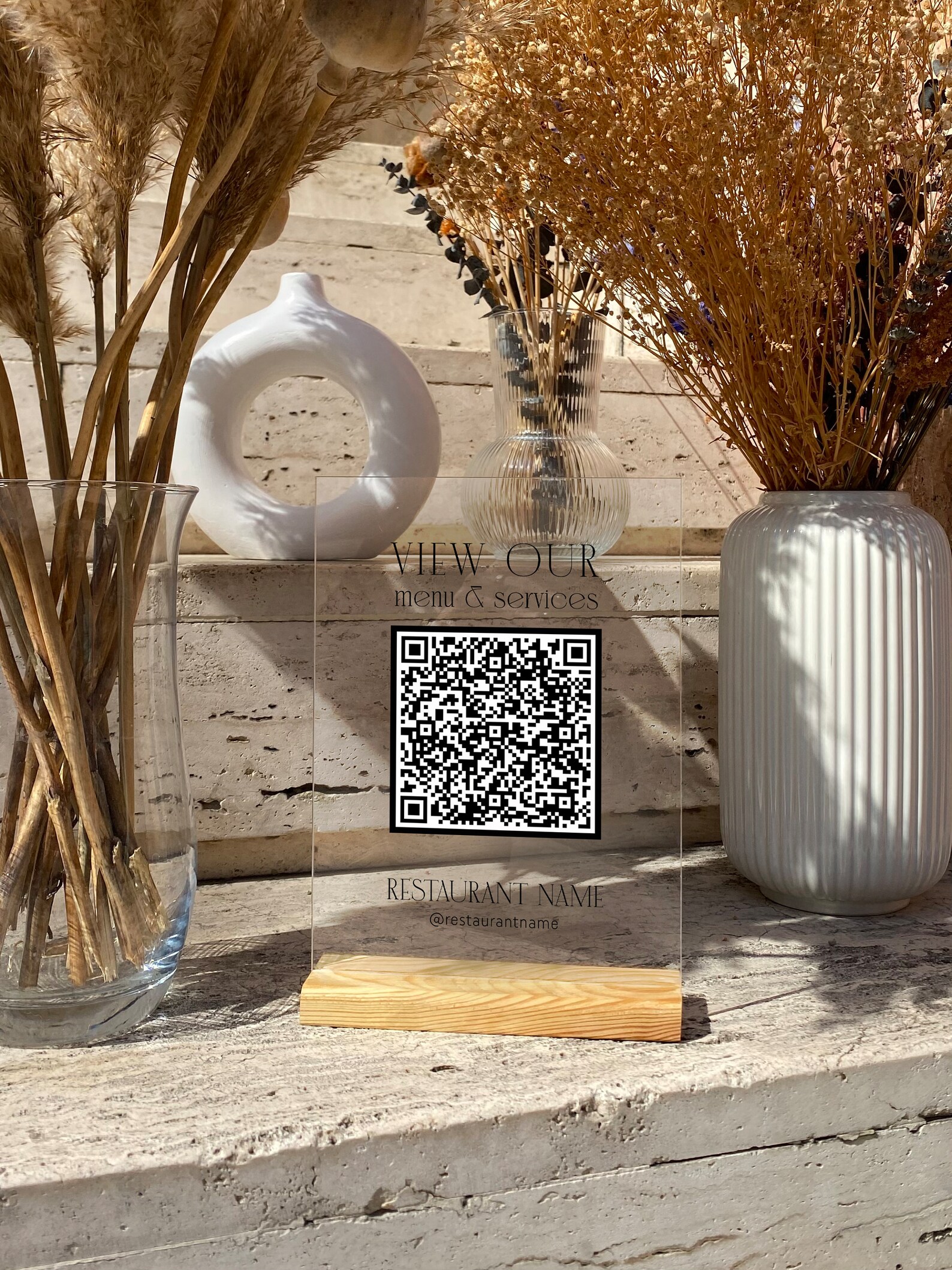 Custom QR Menu for Restaurants, Table Top Decoration, Transparent Acrylic Plexiglass, Hygienic ...