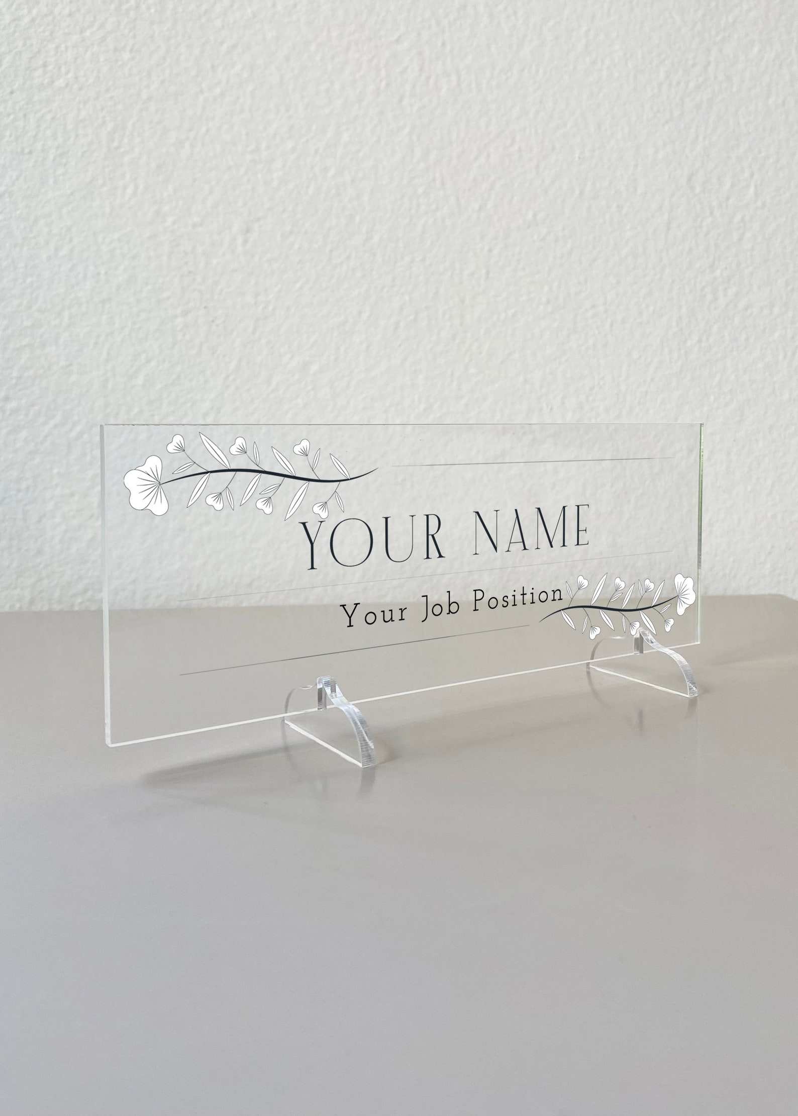 Custom Minimal Acrylic Name Plate Flower Pattern, Table Top Decoration ...
