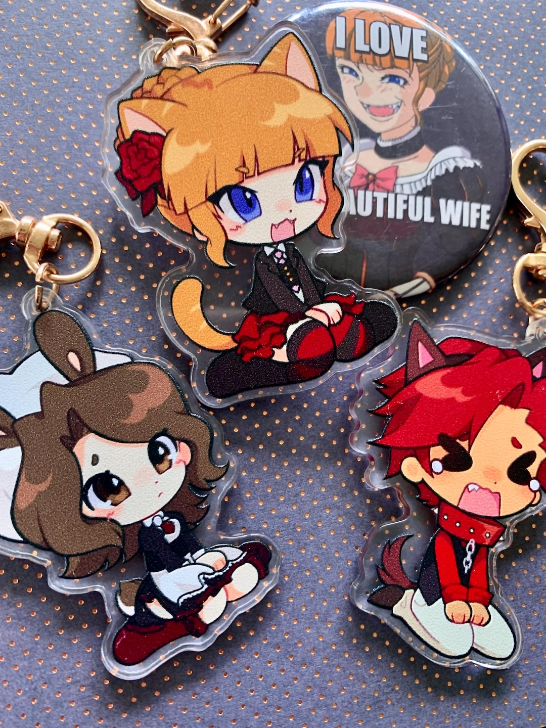 Umineko Golden Acrylic Keychains Wolf Battler Cat Beatrice Bunny ...