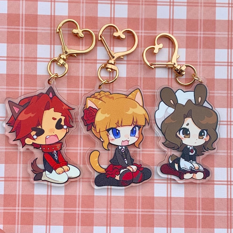 Umineko Golden Acrylic Keychains Wolf Battler Cat Beatrice Bunny ...