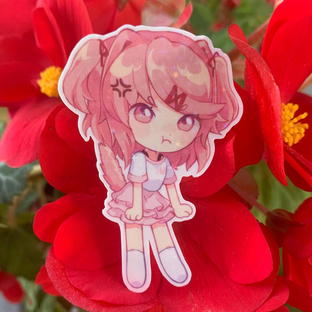 Natsuki DDLC Angry Kitty Sticker Weatherproof Laminated Sparkly - Etsy