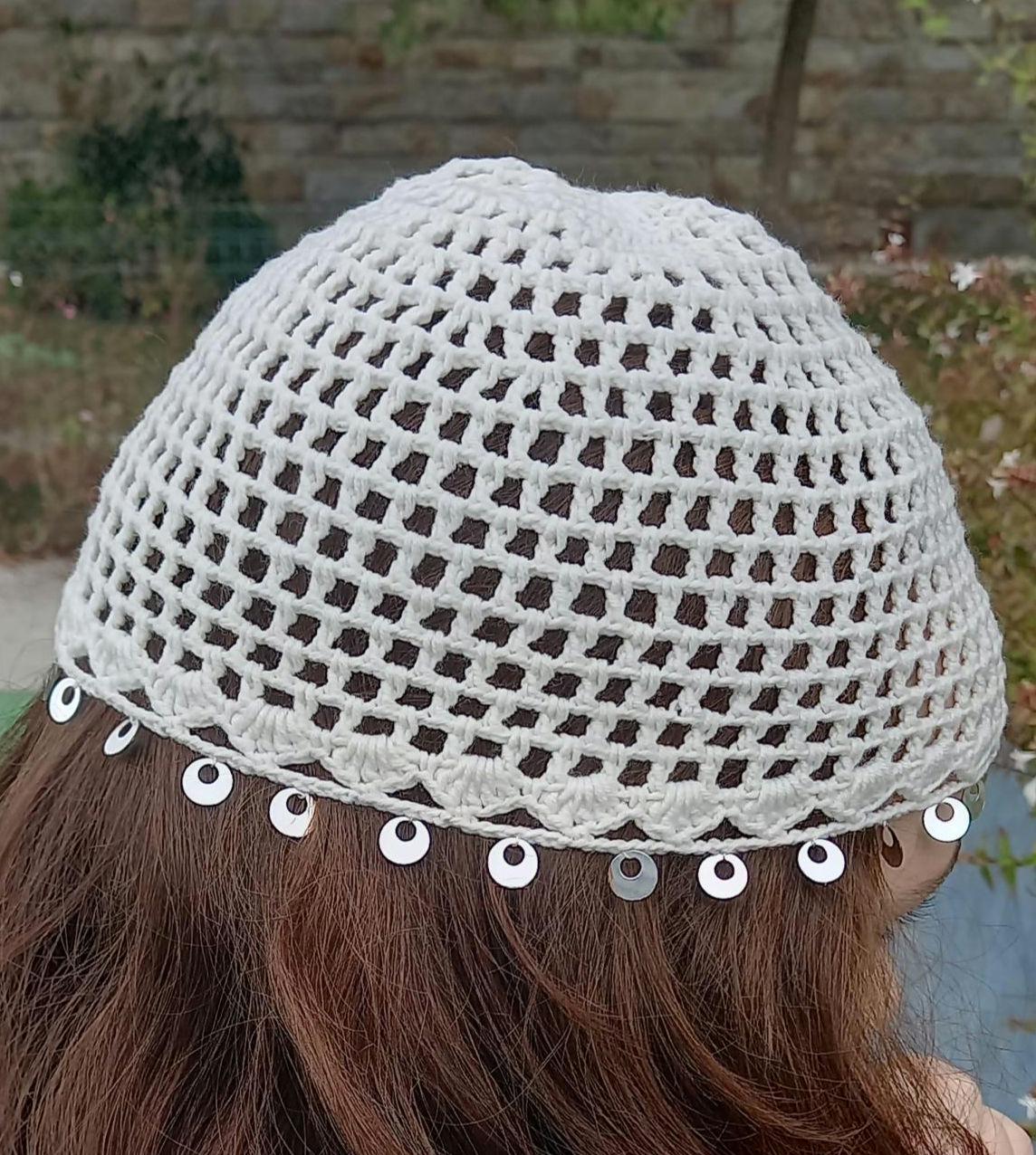 Cotton Skull Cap,crochet Skull Cap With Beads,knit Skull Hat,crochet ...
