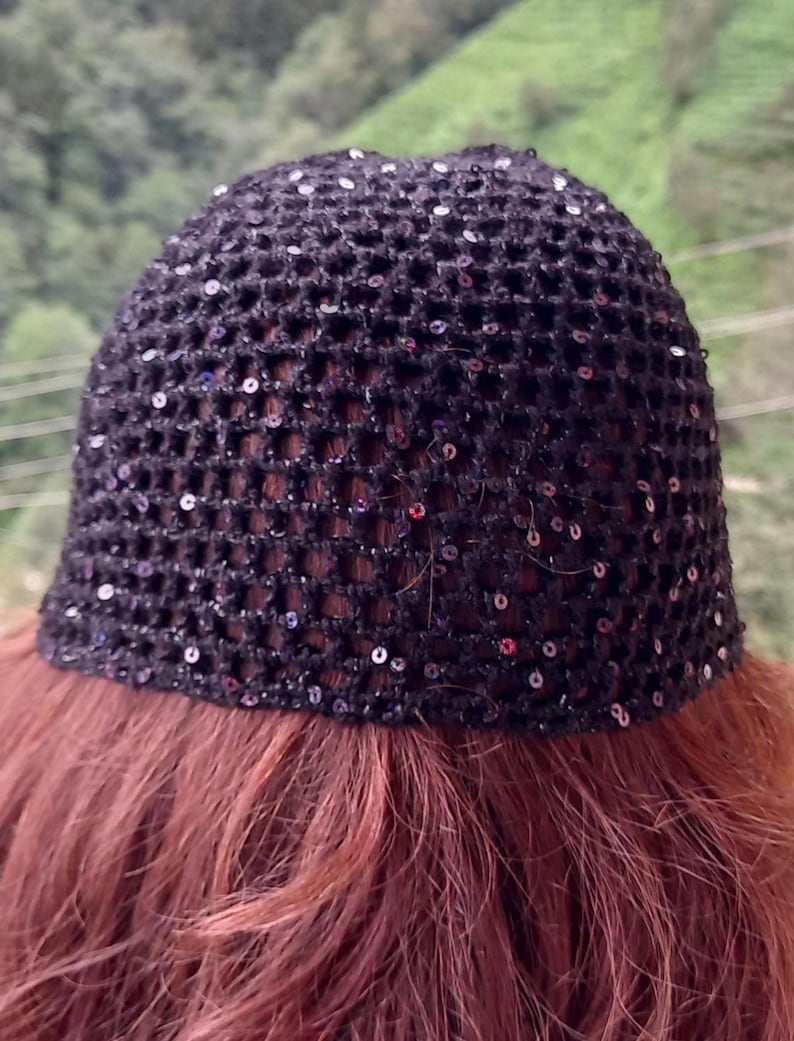 Crochet Sequin Skull Cap: ABBA Party Style Knit Beanie - Etsy