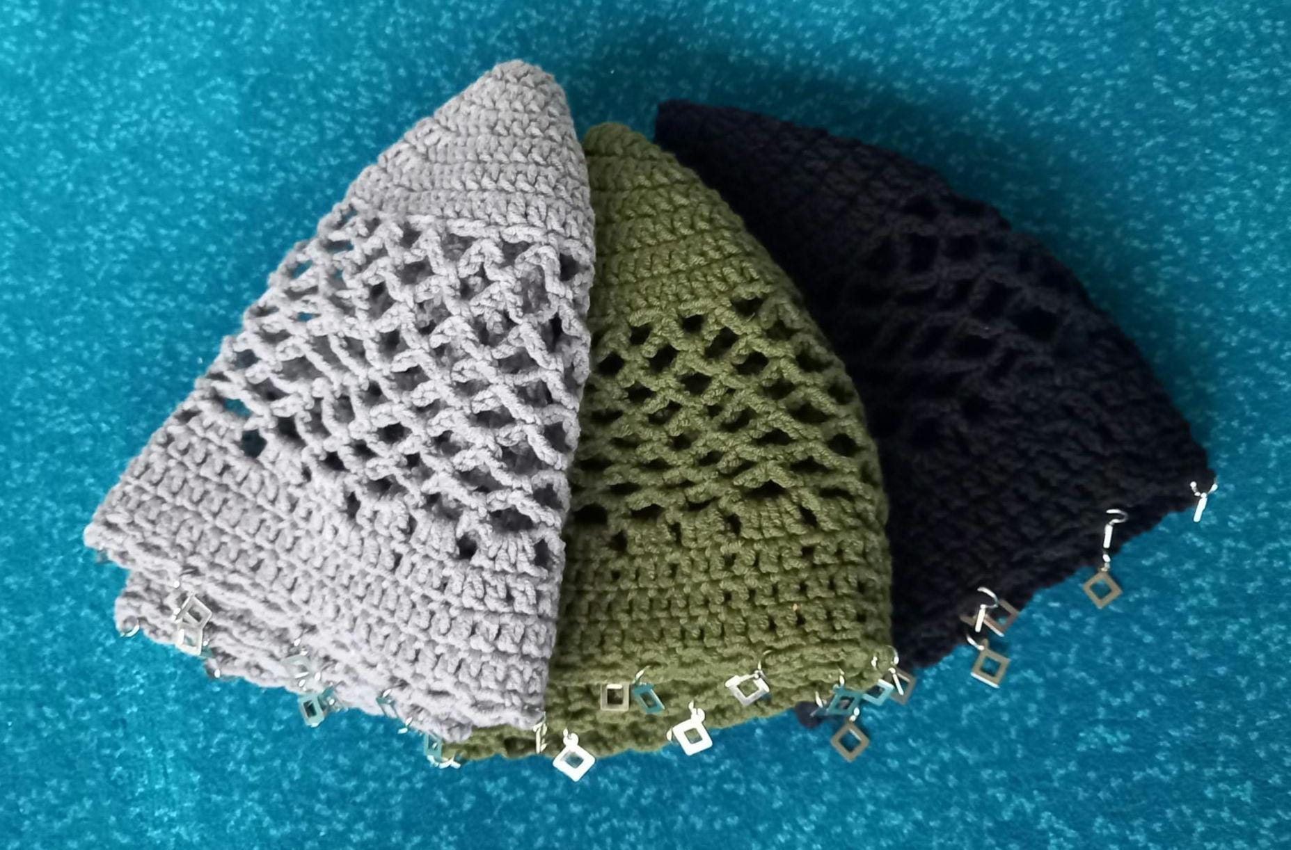 Cotton Crochet Skull Cap,crochet Mesh Skull Cap,knit Skull Hat,cotton ...