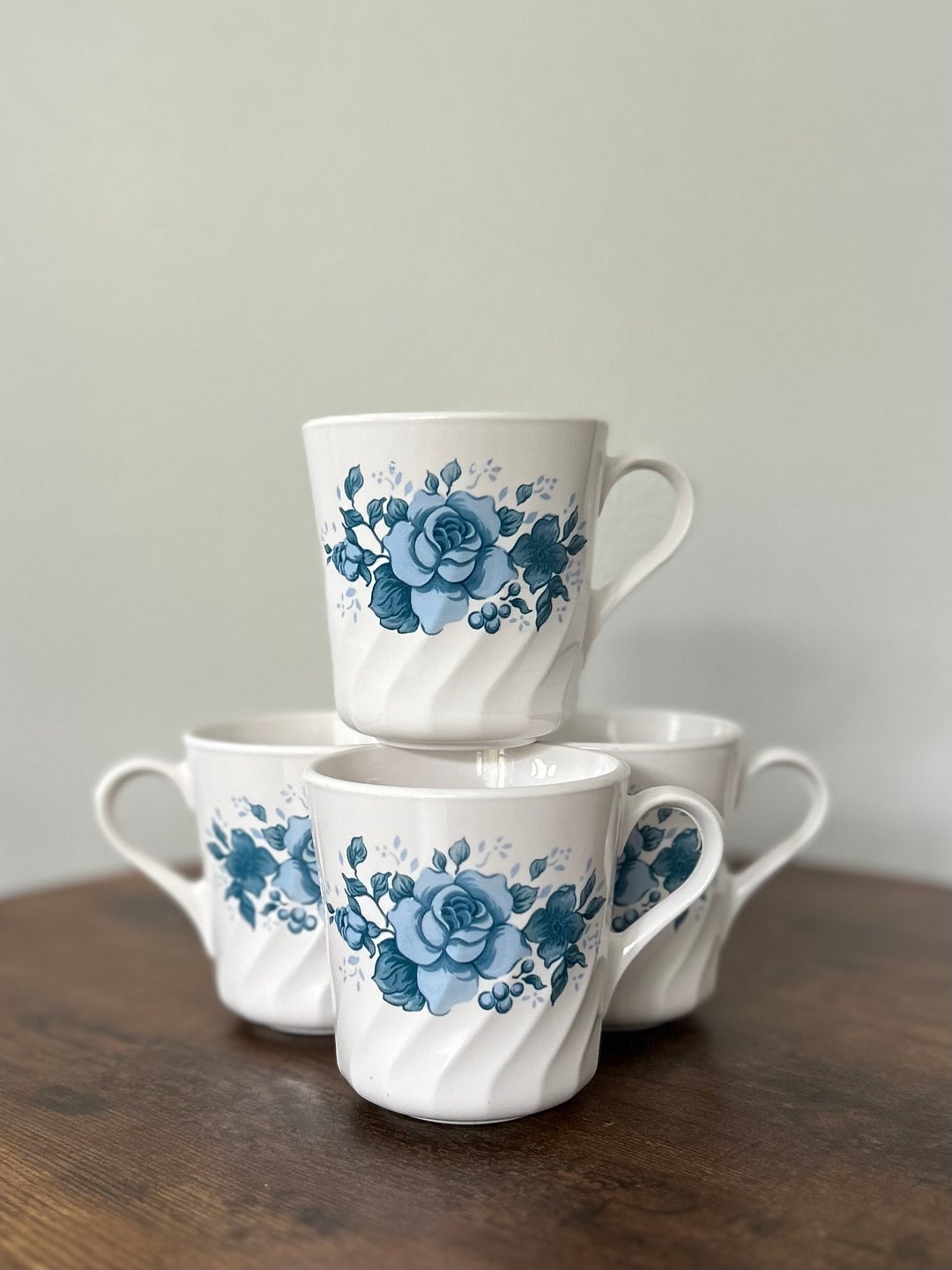 Corning Ware - Blue Velvet Rose Collection Mugs - Etsy