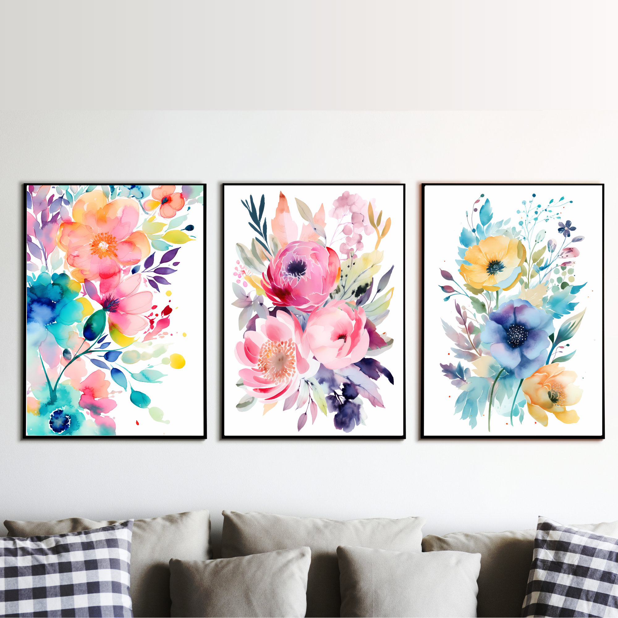 Pastel Blooms - Set of 3 Botanical Wall Art Prints, Floral Décor ...