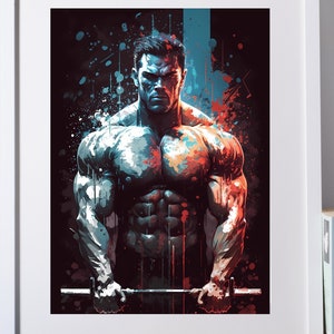 Oil Painting Style Bodybuilder Printable Wall Art for Gym Decor ...