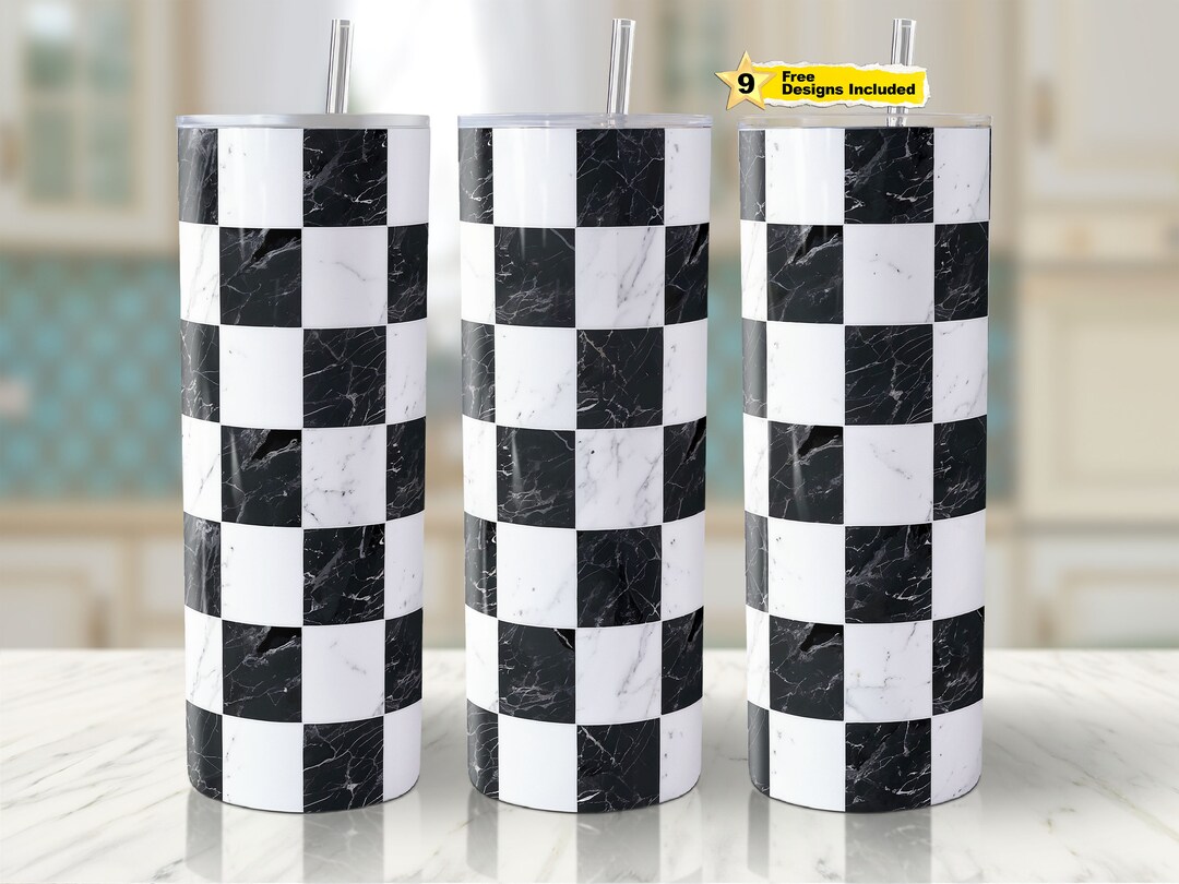Black and White Checker Board Marble Tumbler Wrap Seamless Designs Png ...