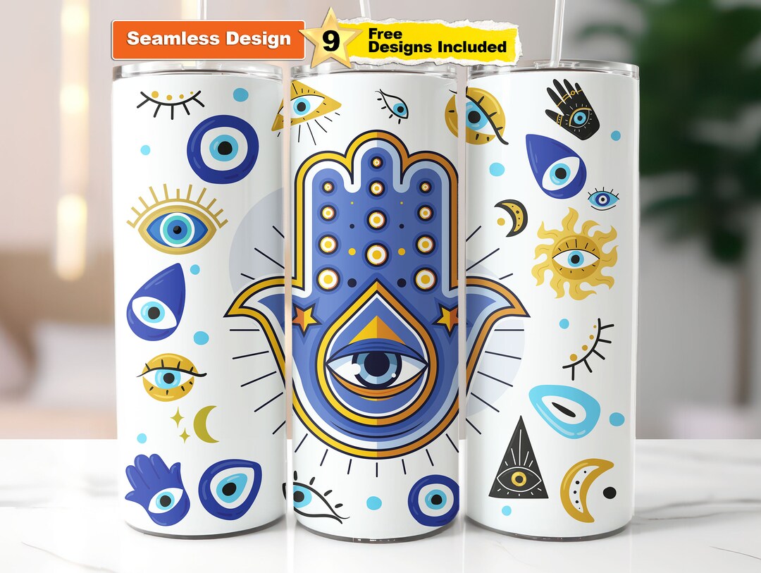 Hamsa Hand Tumbler Sublimation Design: Evil Eye Protection (digital ...