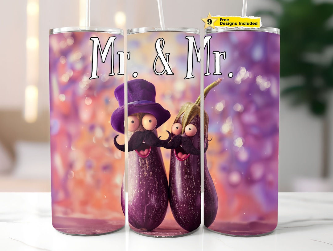 Mr & Mr Eggplant Wedding Tumbler Wrap PNG 20 Oz Skinny Tumbler ...