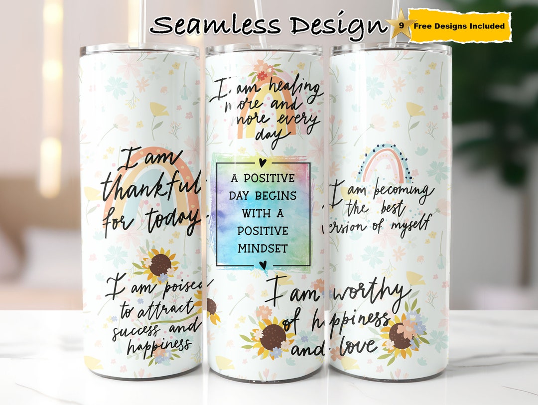 Positive Affirmations 20 Oz Skinny Tumbler Wrap | Inspirational Quotes ...