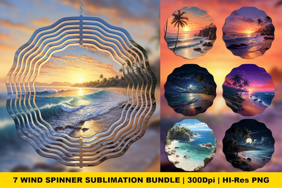 Beach Scene Wind Spinner Sublimation Designs: 7 PNG Bundle (digital ...