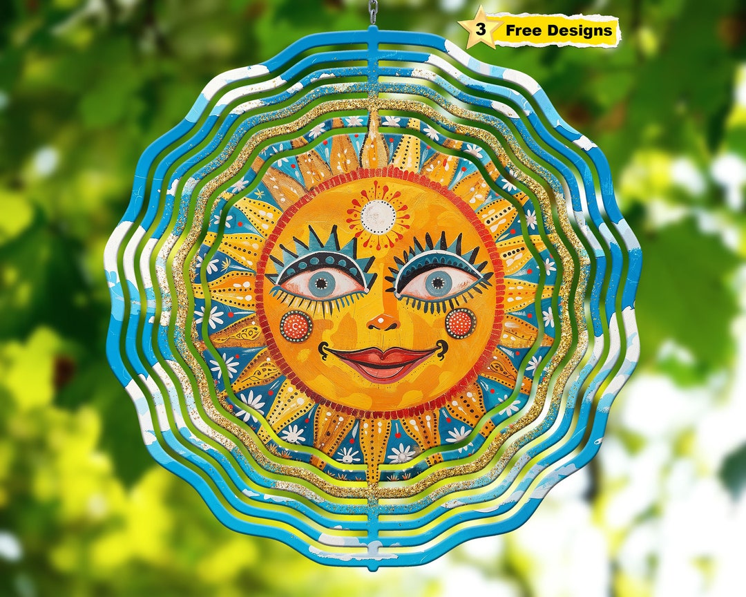 Sun Face Wind Spinner PNG Wind Spinner Sublimation Design Colorful Boho ...