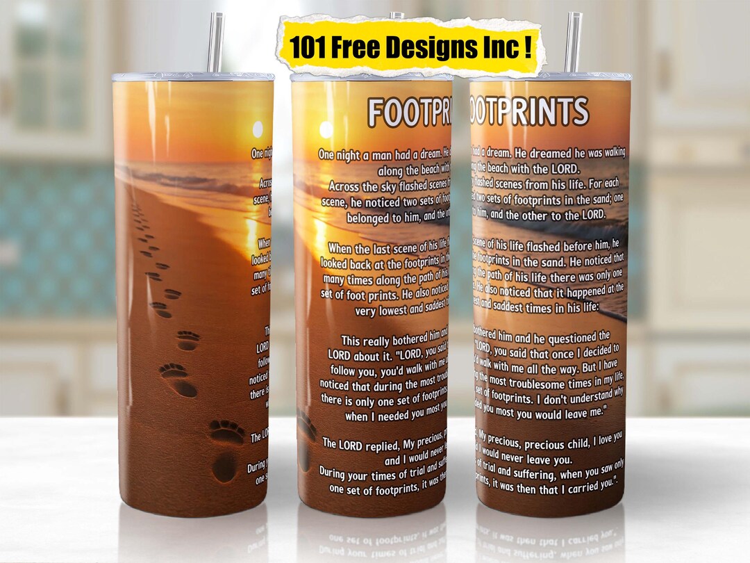 Footprints in the Sand Tumbler Wrap: Prayer Verse Poem (PNG Digital ...