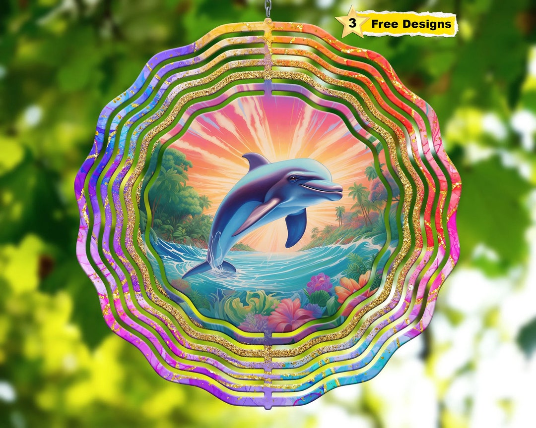 Dolphin Wind Spinner Sublimation Template Design 10 Inch Round Hanging ...