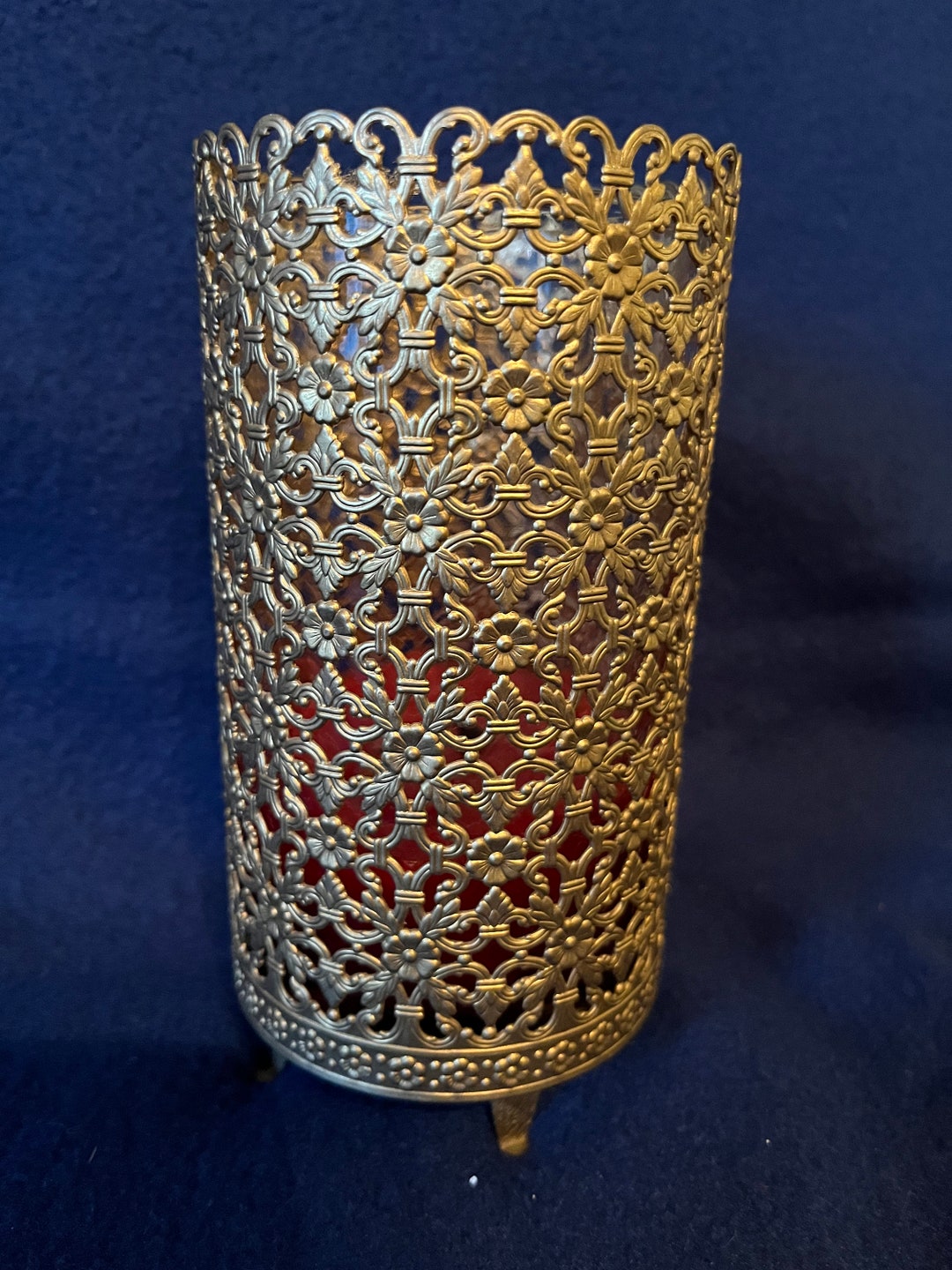 Vintage Mid Century Metal Filigree Candle Holder ~ Revlon Intimate ...
