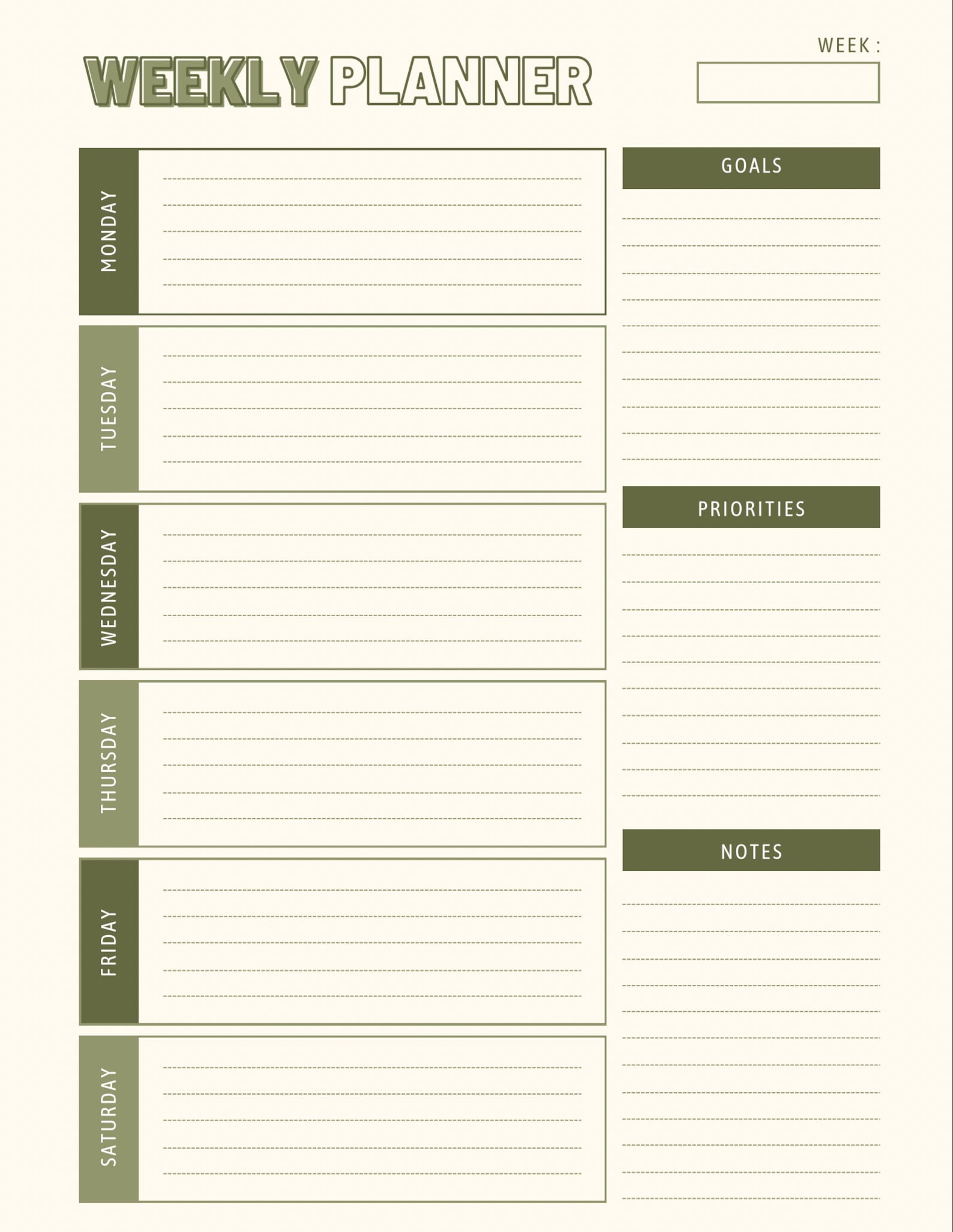 Weekly Planner Template | Printable Worksheet | Digital Download ...