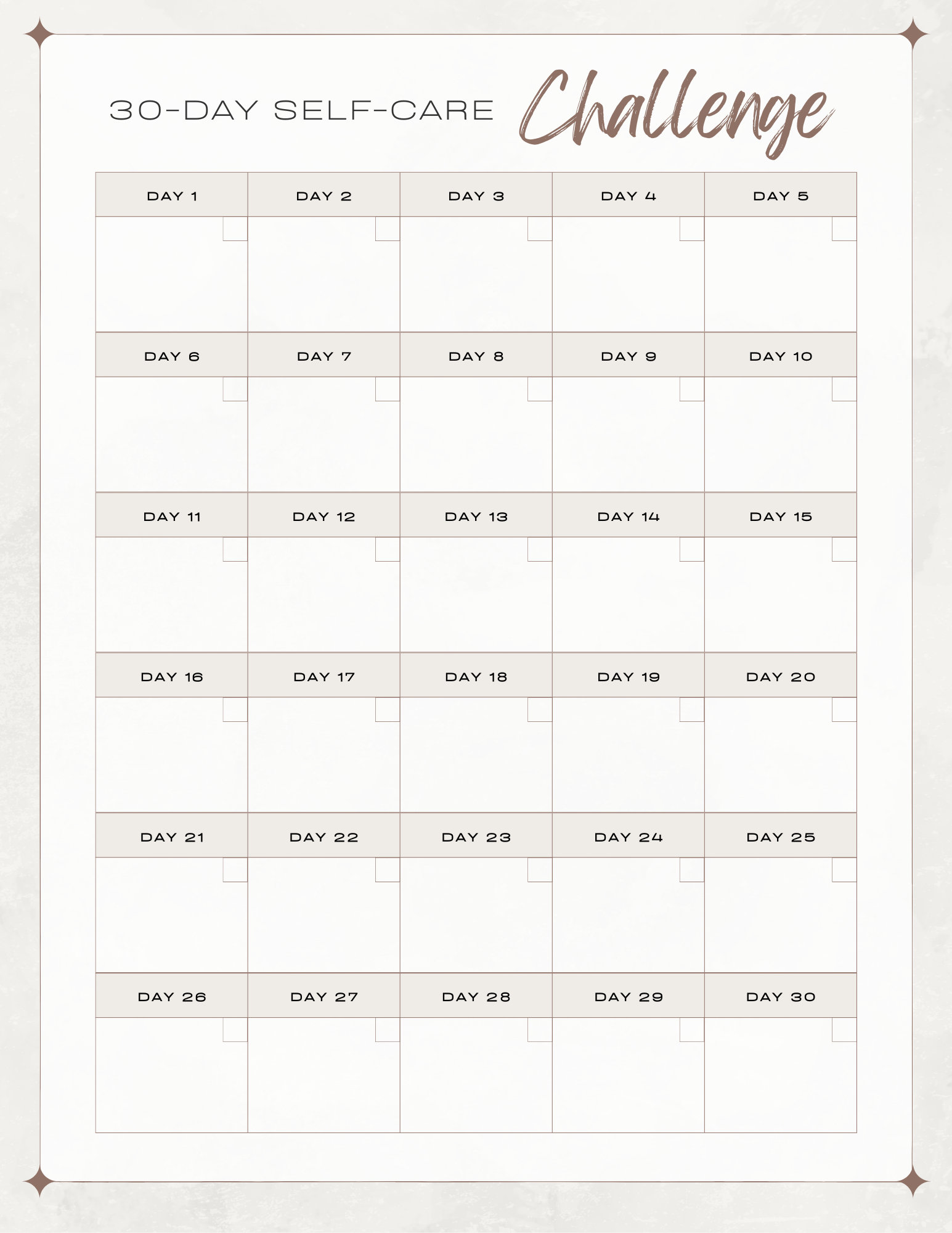 30 Day Self Challenge Template With Example | Printable Worksheet ...