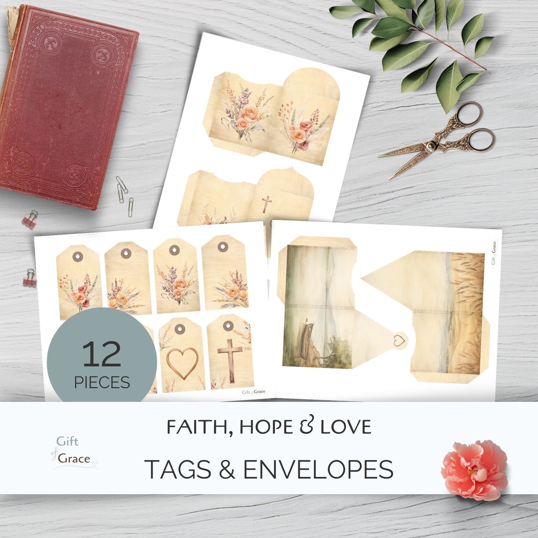 Mini Envelopes and Cards, Faith Hope and Love Junk Journal Paper Sheets ...