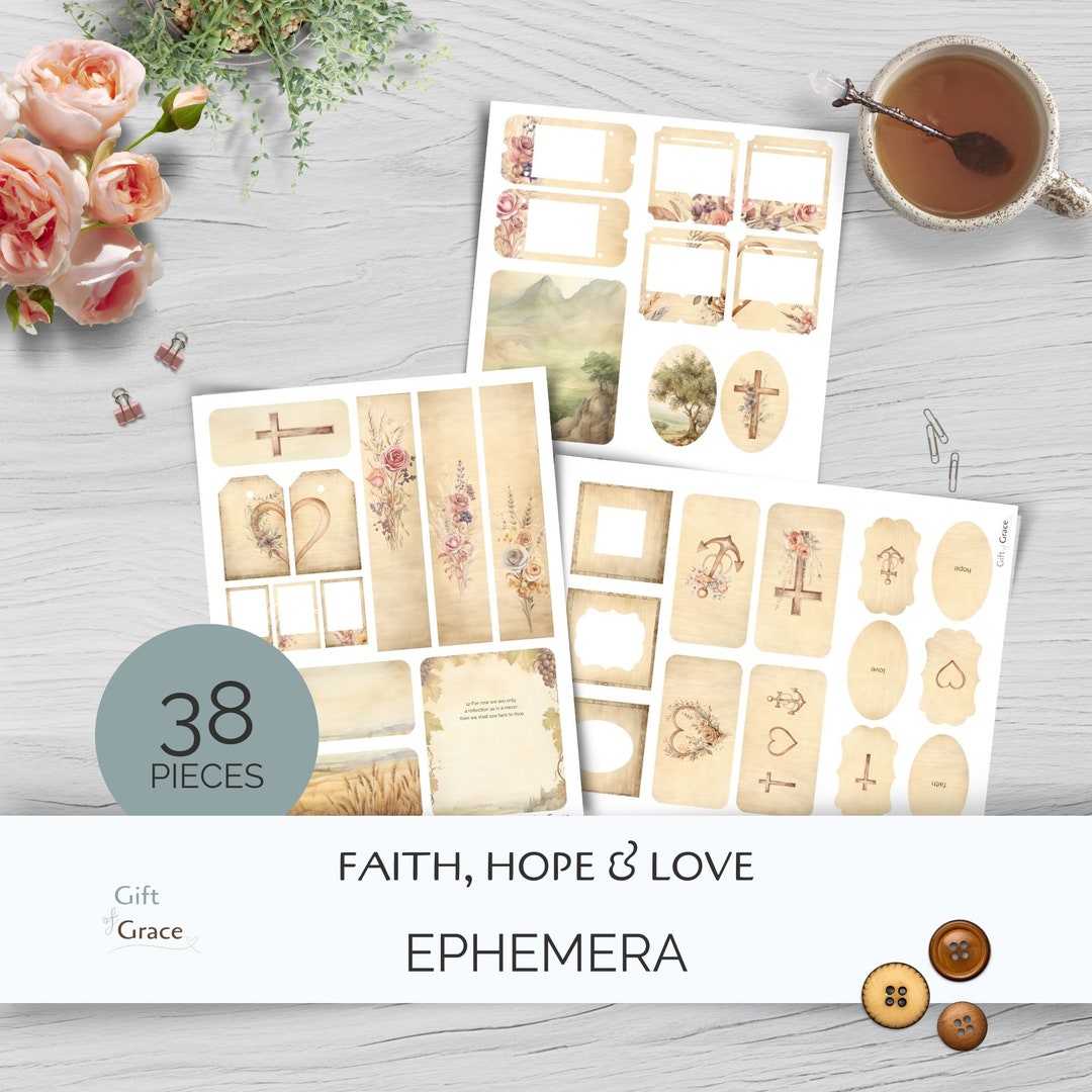 Journal Ephemera, Faith Hope and Love Junk Paper Sheets, 38 Pieces With ...