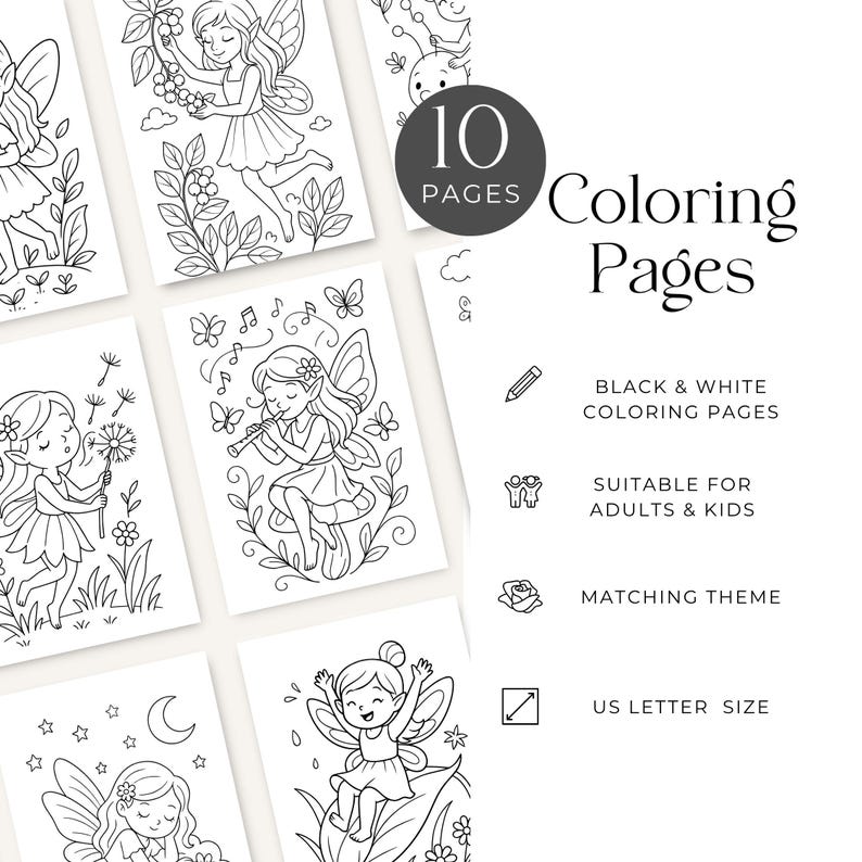 Cute Fairies Coloring Pages for Kids – 10 Printable Fun & Sweet Flying ...
