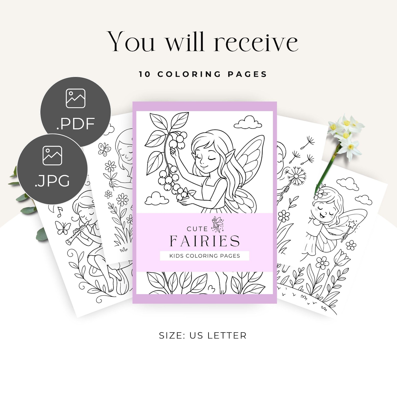 Cute Fairies Coloring Pages for Kids – 10 Printable Fun & Sweet Flying ...