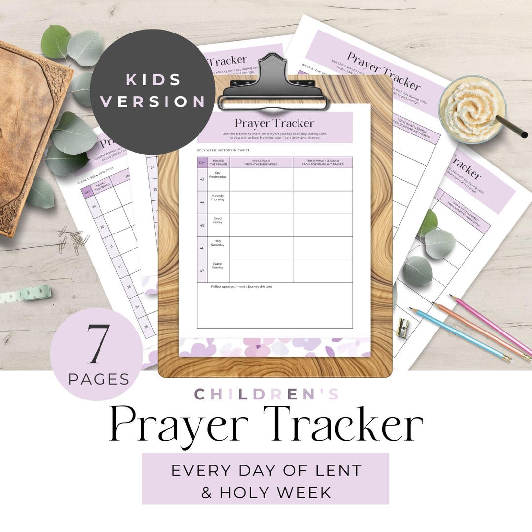 Lent Tracker for Kids Lilac, Prayer Planner, Matches Easter Prayers, 47 ...