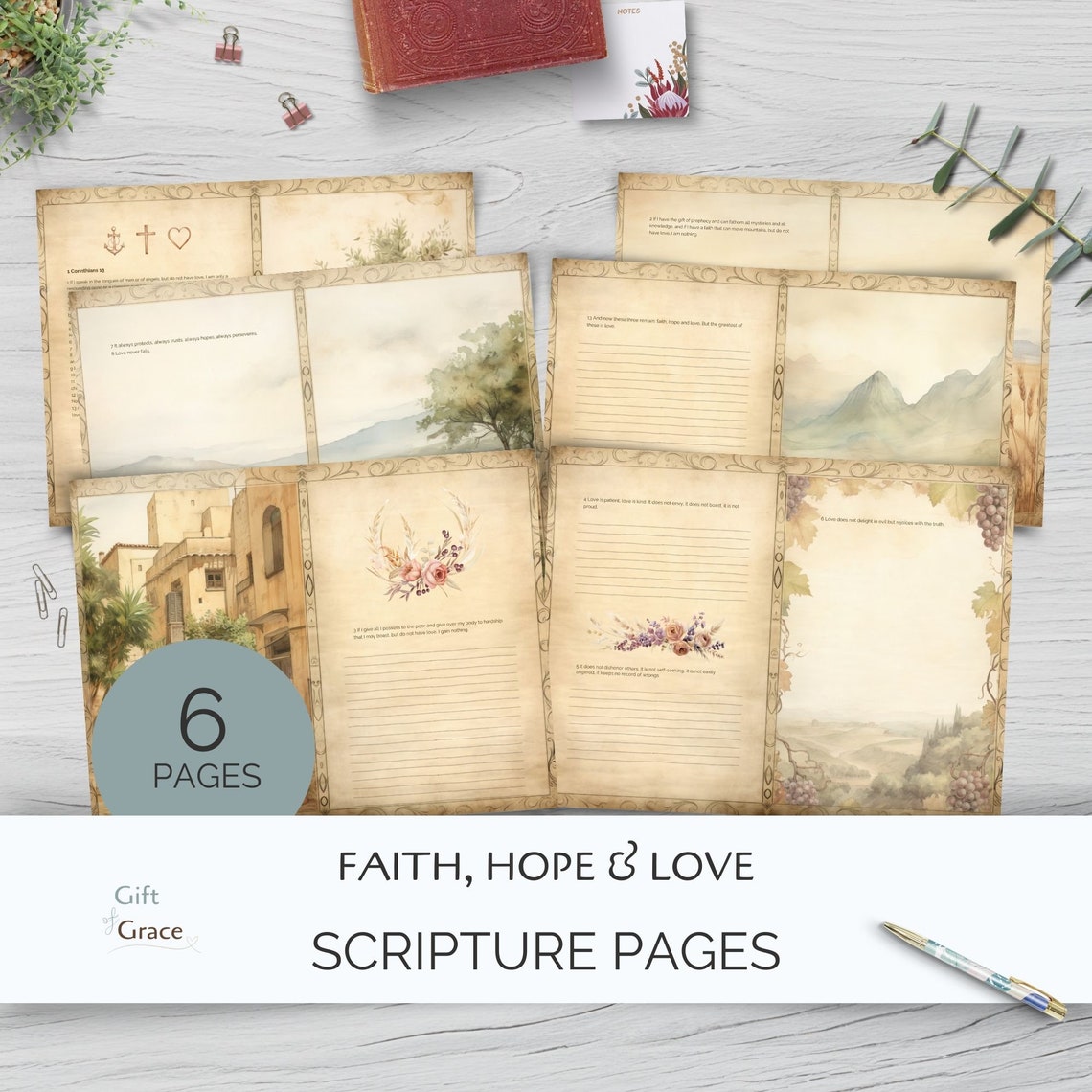Scripture Sheets 1 Cor 13, Faith Hope and Love Paper for Writing, 6 ...
