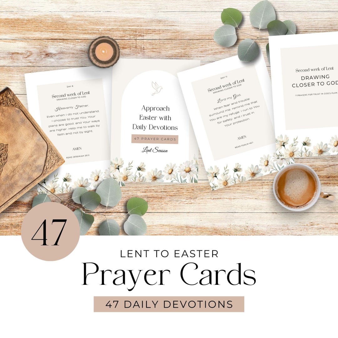 Easter Prayer Cards, 47 Daily Devotions for Lent, Christian Faith Cards ...