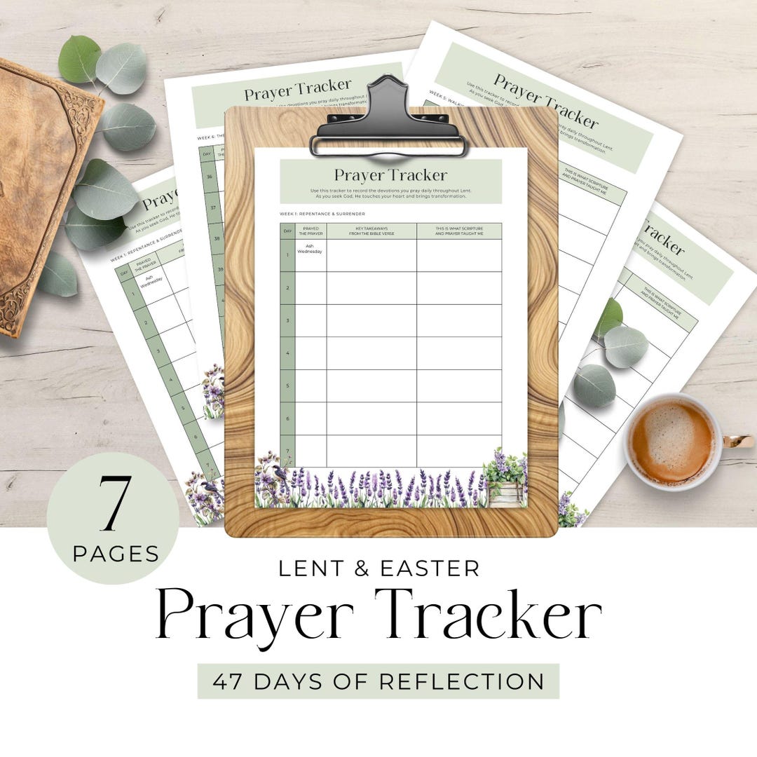 Lent Tracker, Prayer Planner, Matches Easter Prayer Cards, 47 Daily ...