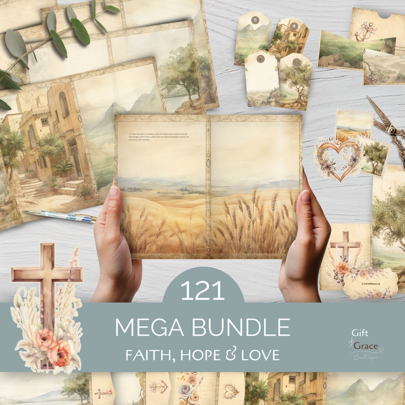 Junk Journal Bundle "faith Hope Love" - 121 Piece Worship Printable ...