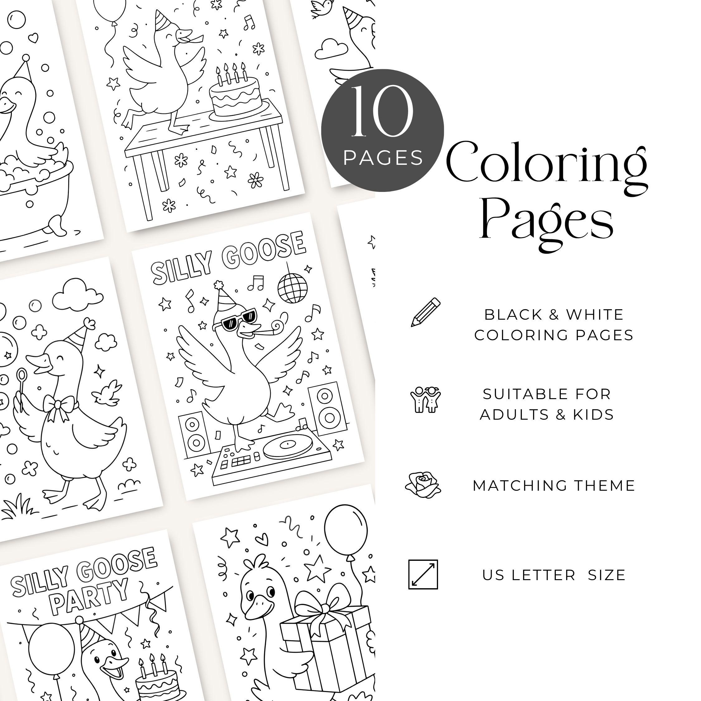 Silly Goose Coloring Pages for Kids – 10 Printable Fun & Happy Goose ...