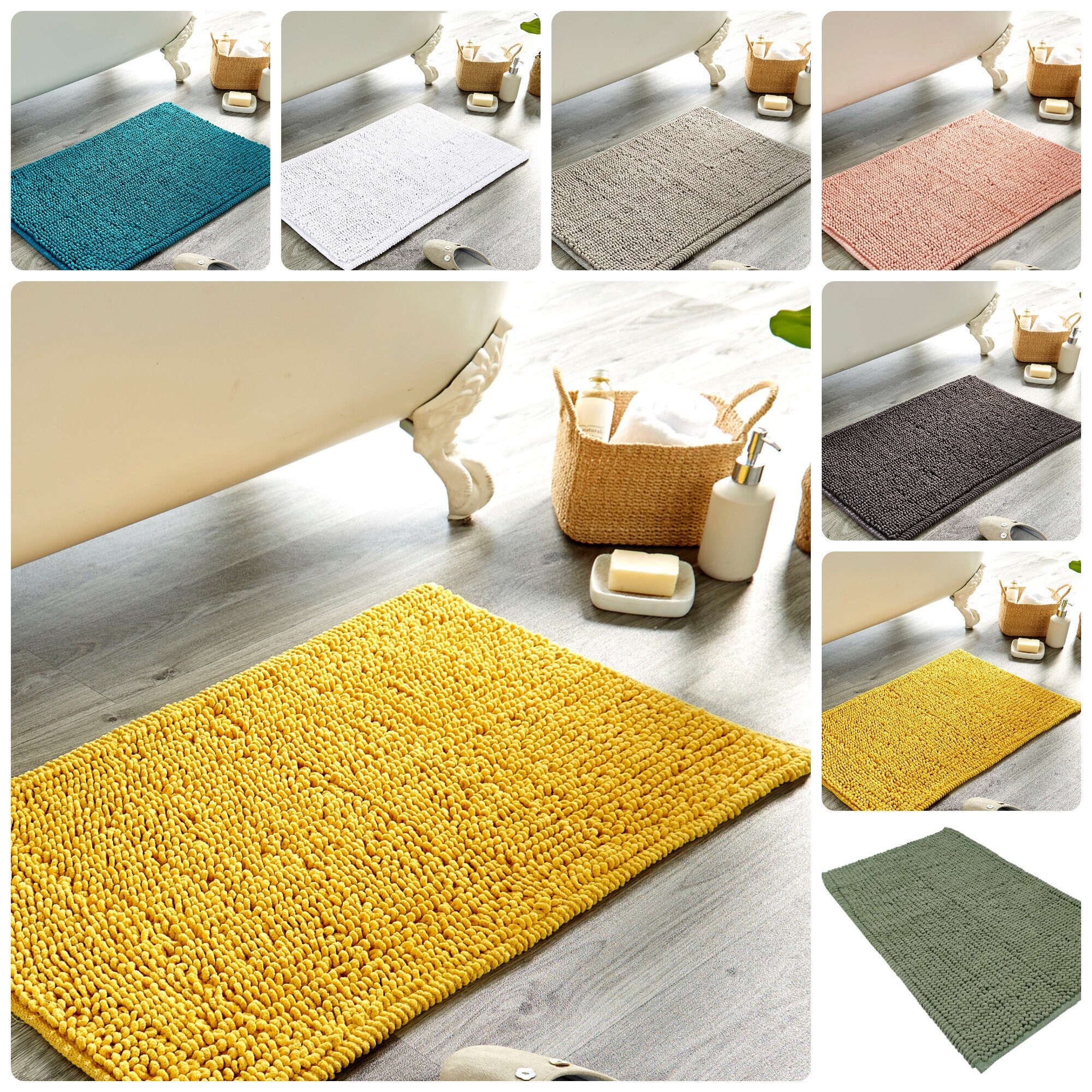 Plush Feel Bath Rugs Quick Water Absorbent Non Slip Micro Bobble ...