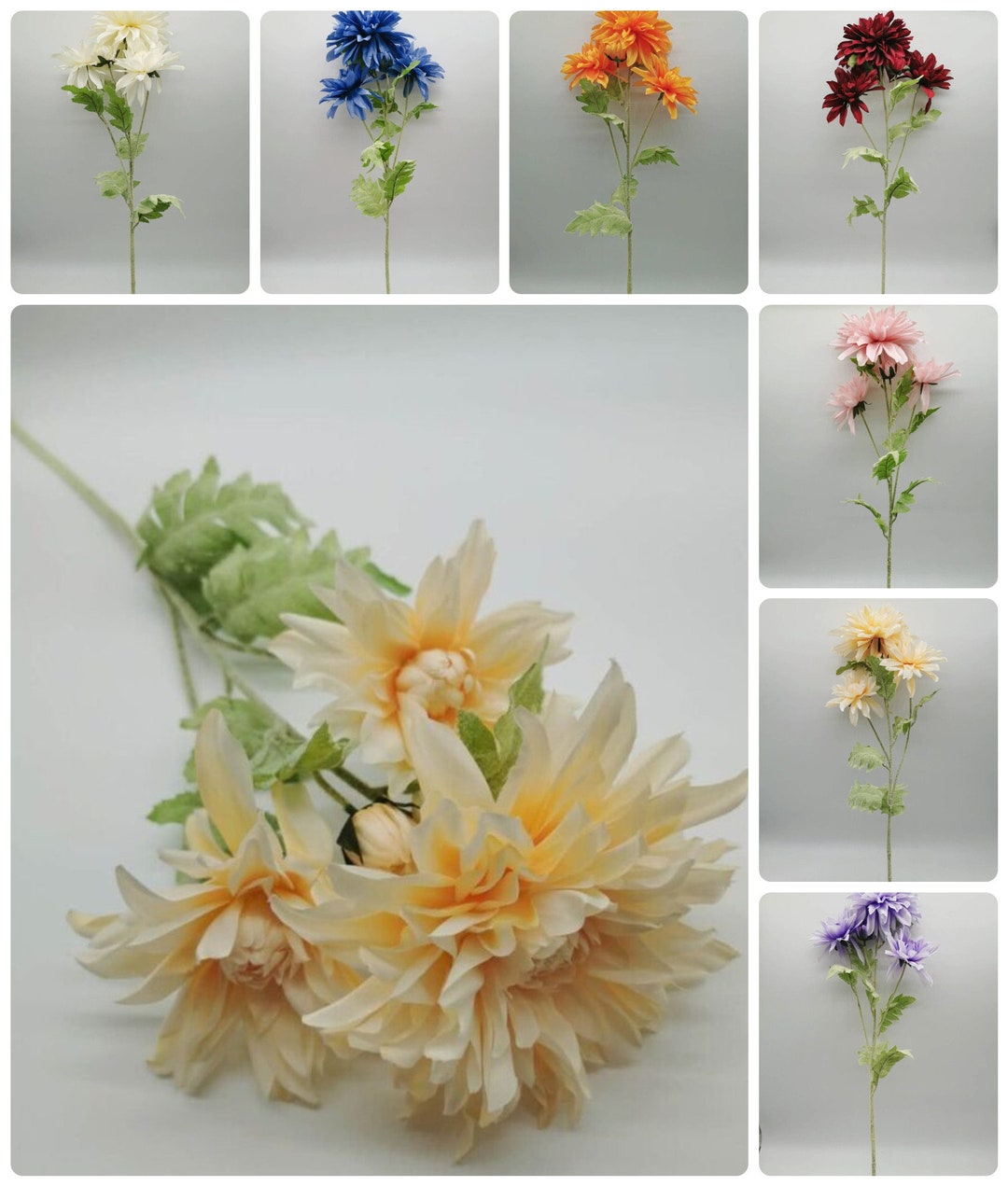 3 Big Heads Dahlia Artificial Silk Flower Stem Branch Wedding Bouquets ...