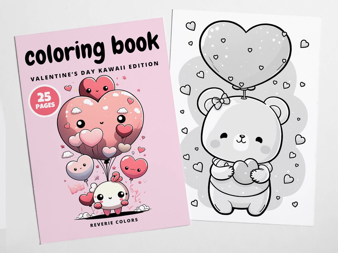 Coloring Book - Valentine's Day Kawaii Edition - 25 Pages to Print (PDF ...