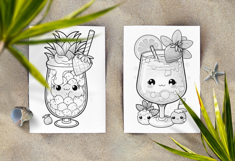 Coloring Book Kawaii Cocktails Edition 15 Printable Pages - Etsy