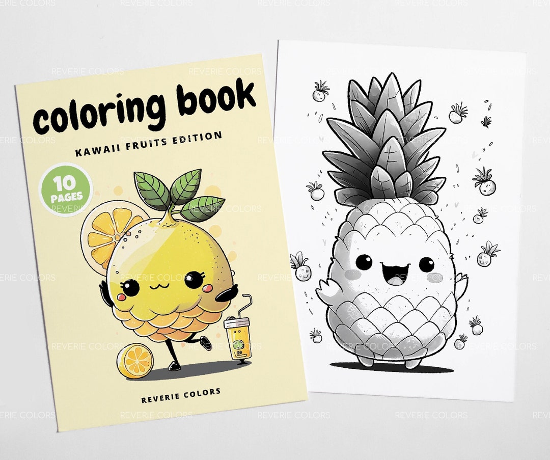 Coloring Book Kawaii Fruit Edition 10 Printable Pages PDF by REVERIE ...