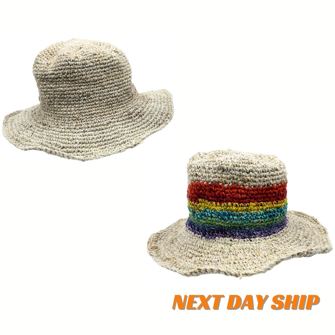 Unisex Boho Festival Hat Hemp & Cotton Sun Hat, Hand Knitted Hats ...