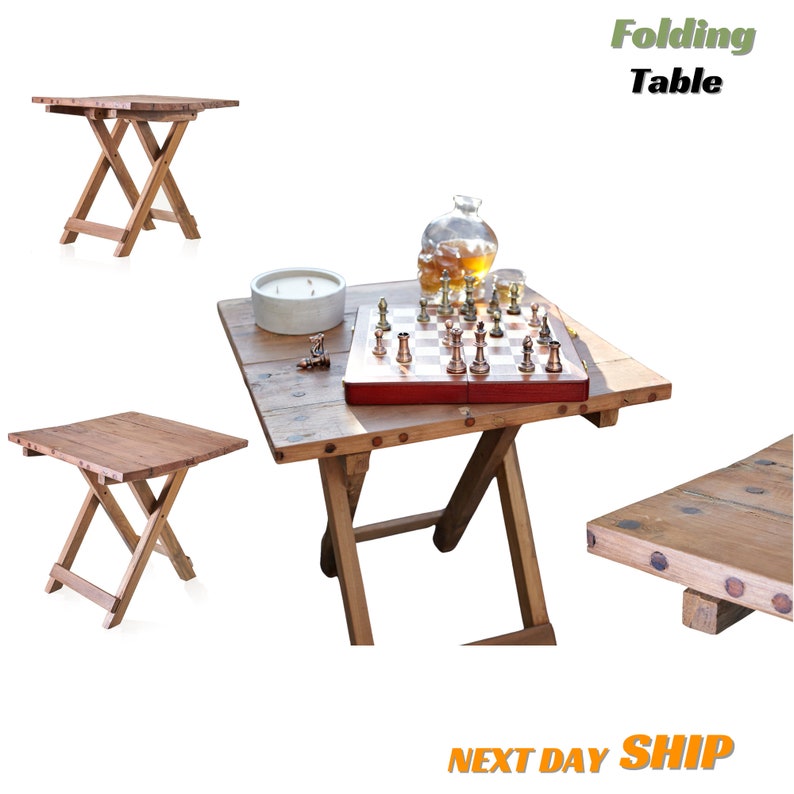 50cm Square Foldable Table Bed Side Tables, Recycle Teak Coffee Table ...