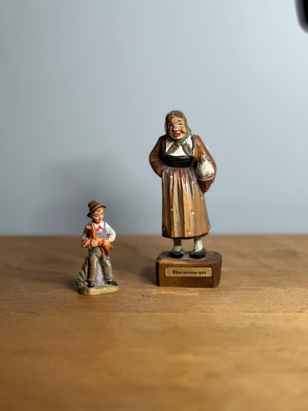 Vintage Anri Wood Carvings Figurines ~ Boy With Dog ~ Woman With ...
