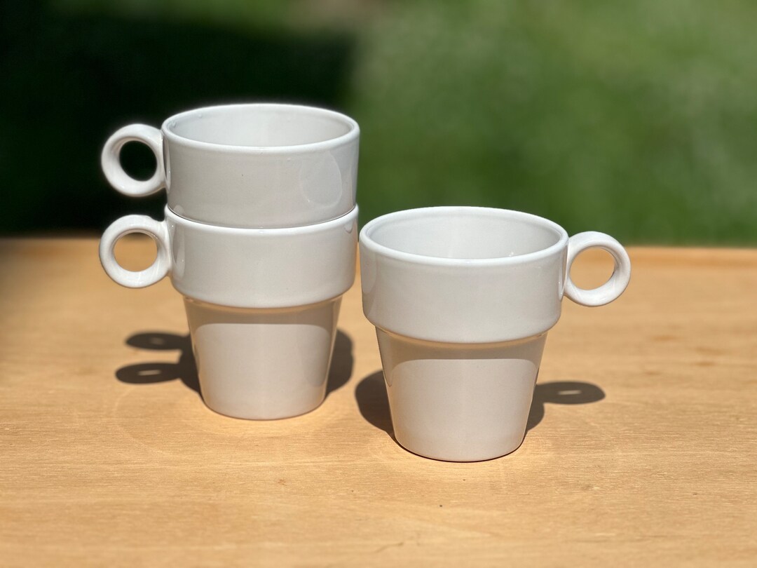 Set of 3 Vintage White Stacking Mugs ~ Cups ~ - Etsy