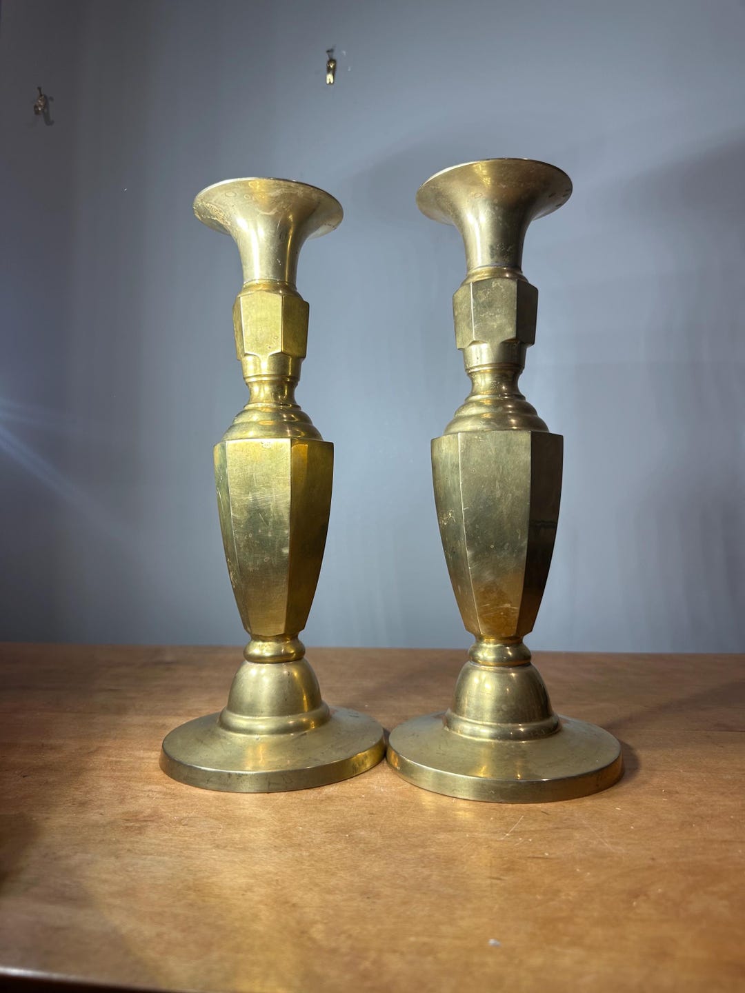 HUGE Thick Brass Candlesticks ~ Sold as a Pair ~ Vintage ~ 12" Tall ...