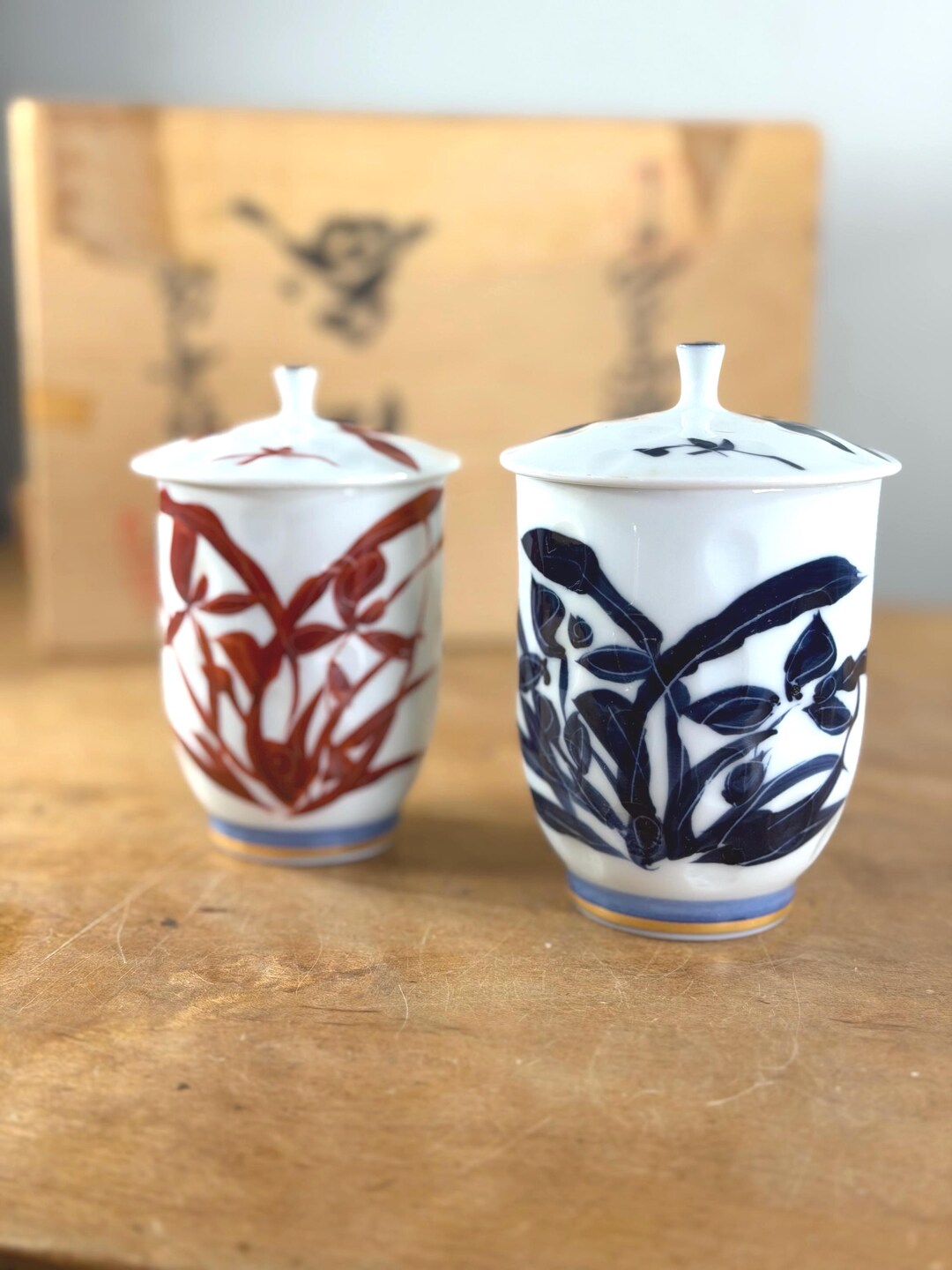 Japanese Porcelain Lidded Tea Cup Handless Set Handpainted Fukagawa ...
