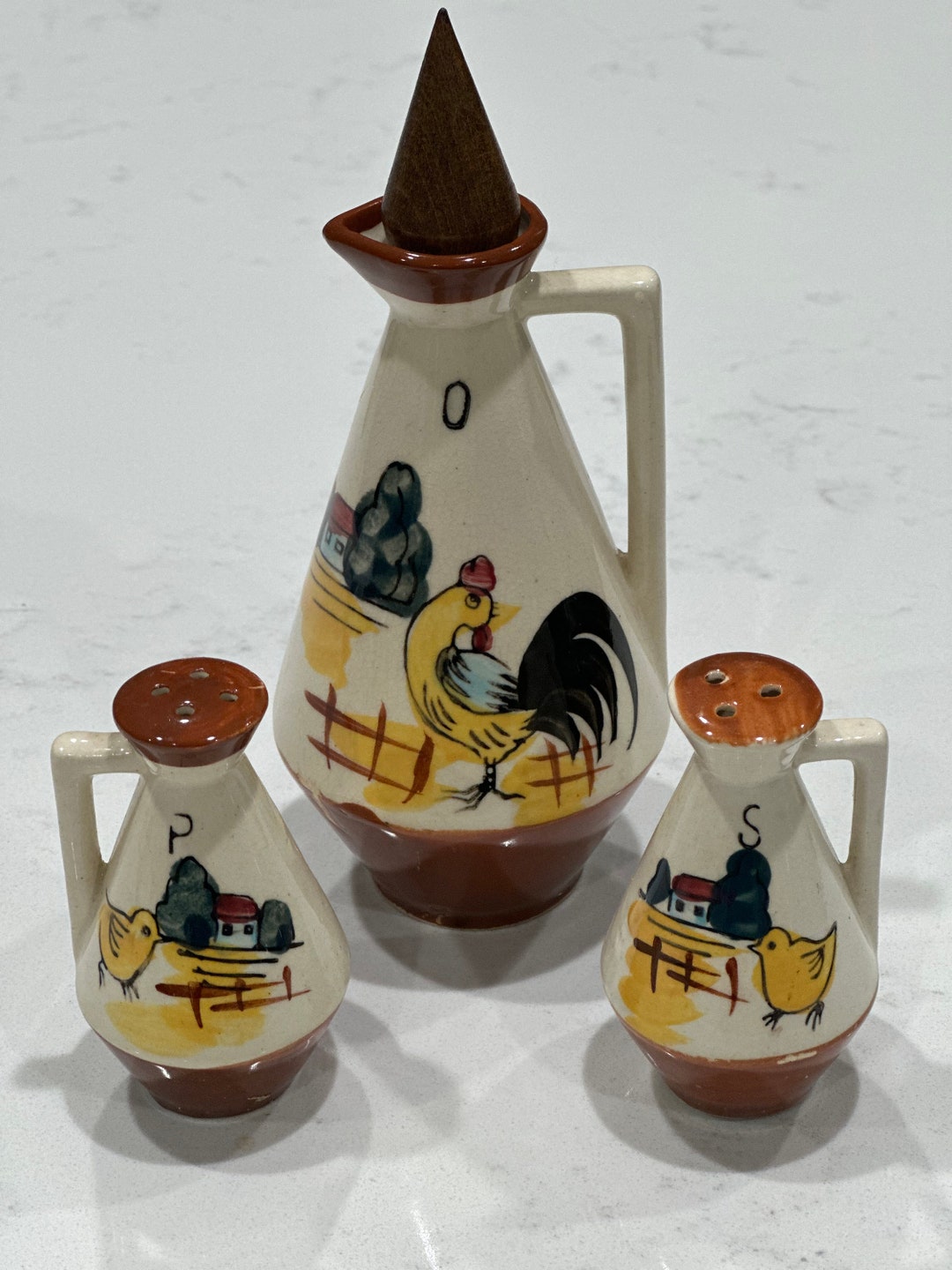 Vintage Salt Pepper Oil Cruet Set / Made in Japan / MCM / Rooster Farm ...