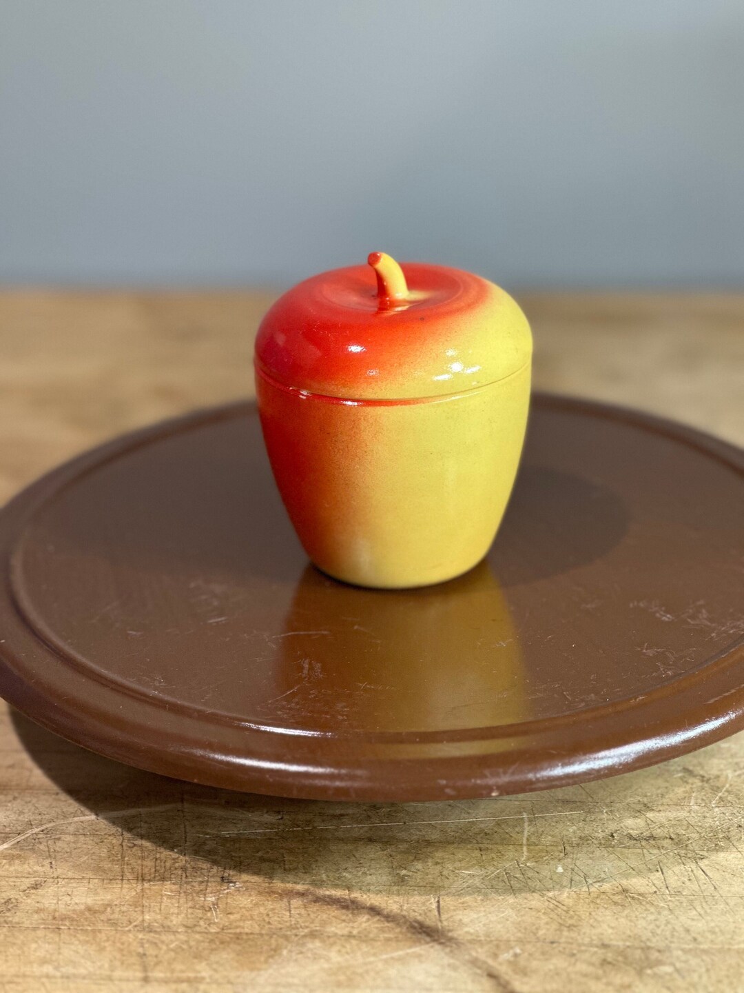 Hazel Atlas Glass Apple With Lid ~ Teacher Gift ~ Red and Yellow Milk ...